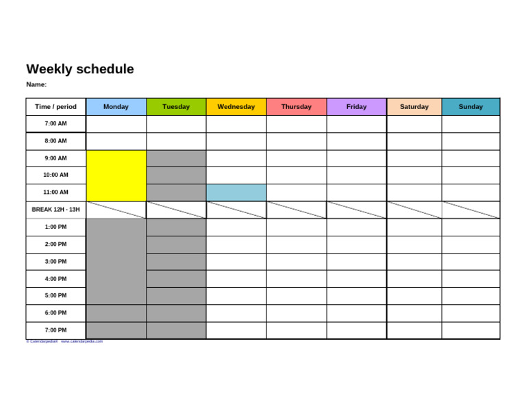 Weekly Schedule Monday To Friday in Color | PDF