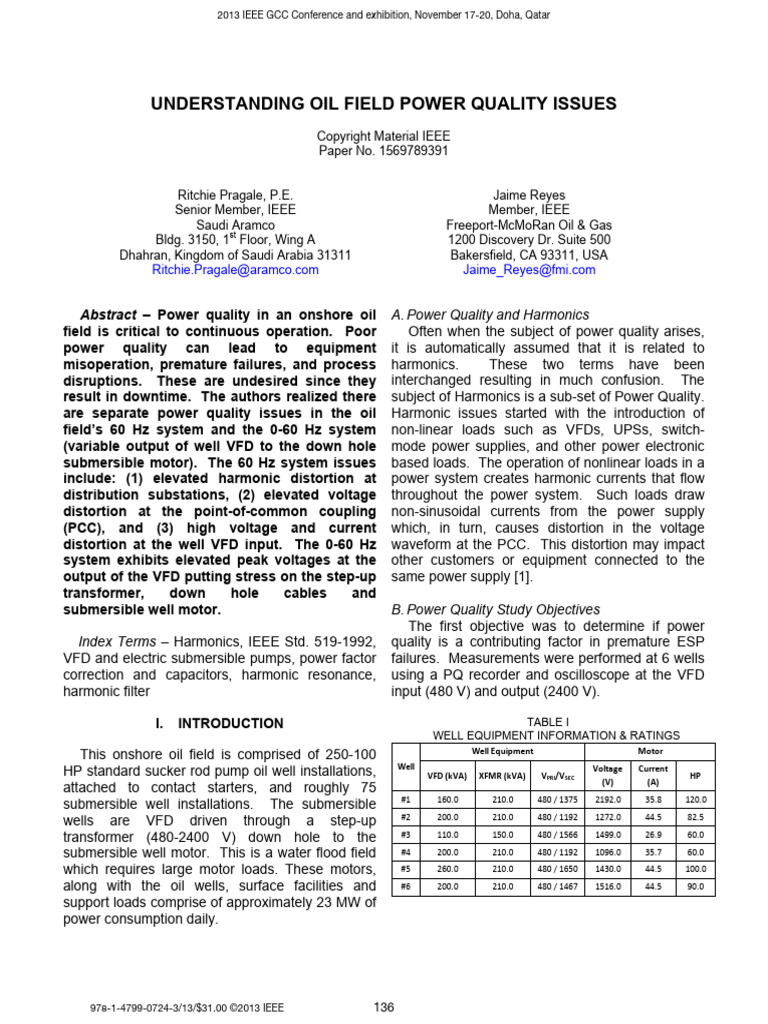 Paper - Understanding Oil Field Power Quality Issues - 2013 | PDF ...
