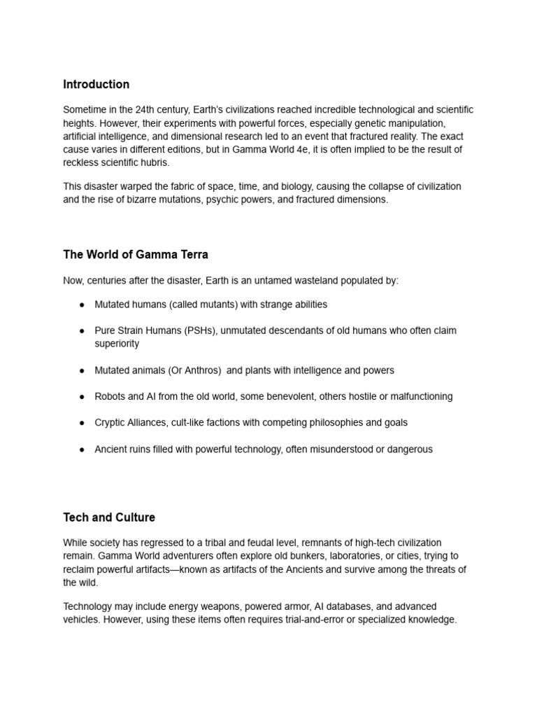 Gamma World Lore Guide | PDF
