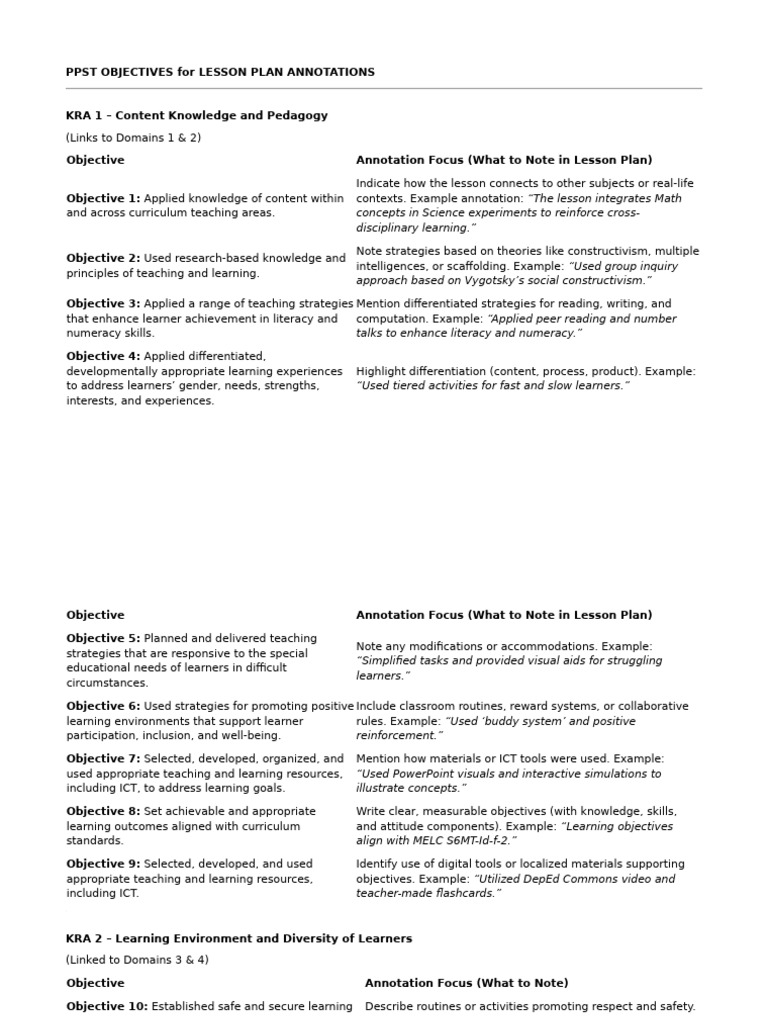 Lesson Plan Annotation Guidelines | PDF | Constructivism (Philosophy Of ...
