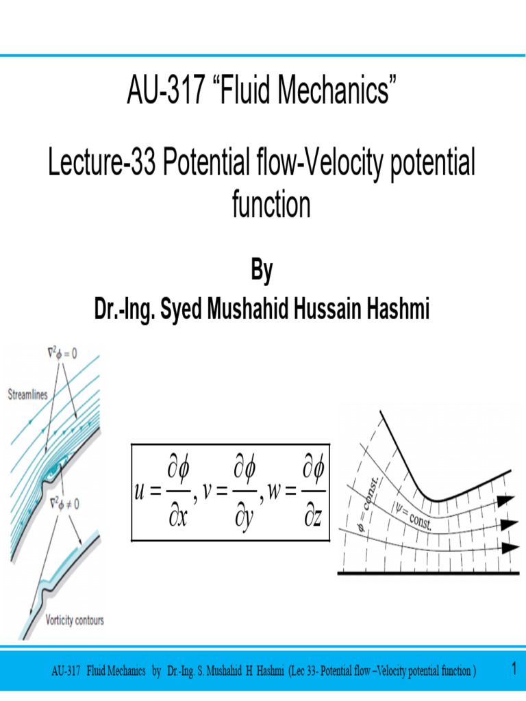 Lecture 33 - Potential Flow-Velocity Potential Function Fall 2023 | PDF ...