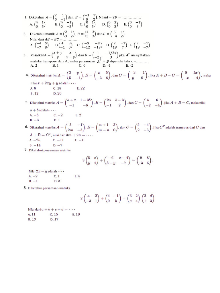 Latihan Soal Operasi Matriks | PDF