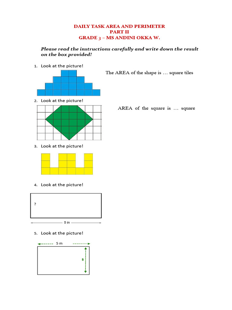 Grade 3 Area and Perimeter Tasks | PDF