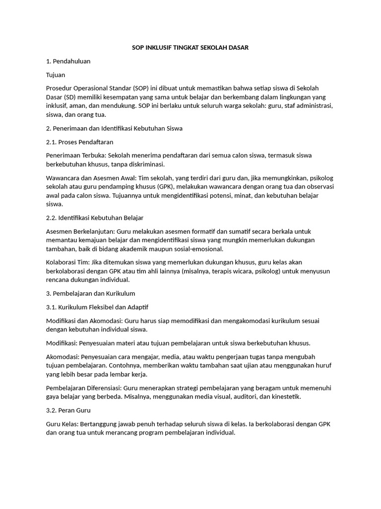 SOP Inklusif untuk Sekolah Dasar | PDF