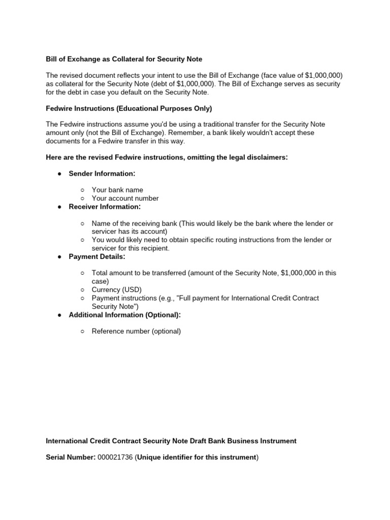 Bill of Exchange As Collateral For Security Note | PDF | Debt ...