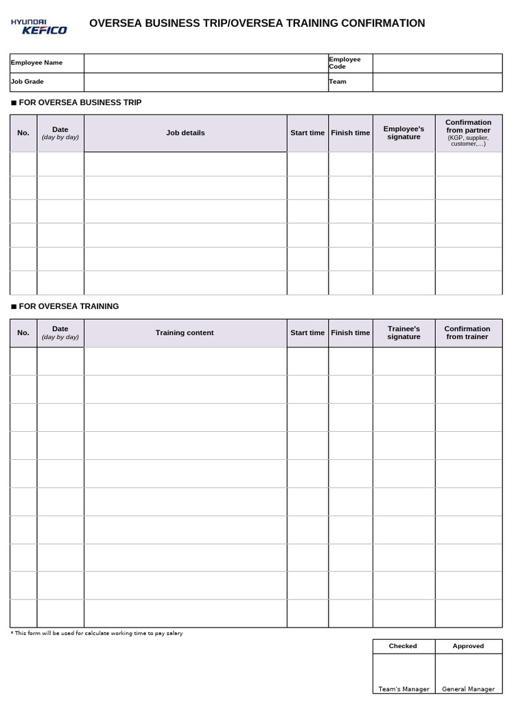 Oversea Business Trip or Oversea Training Confirmation | PDF