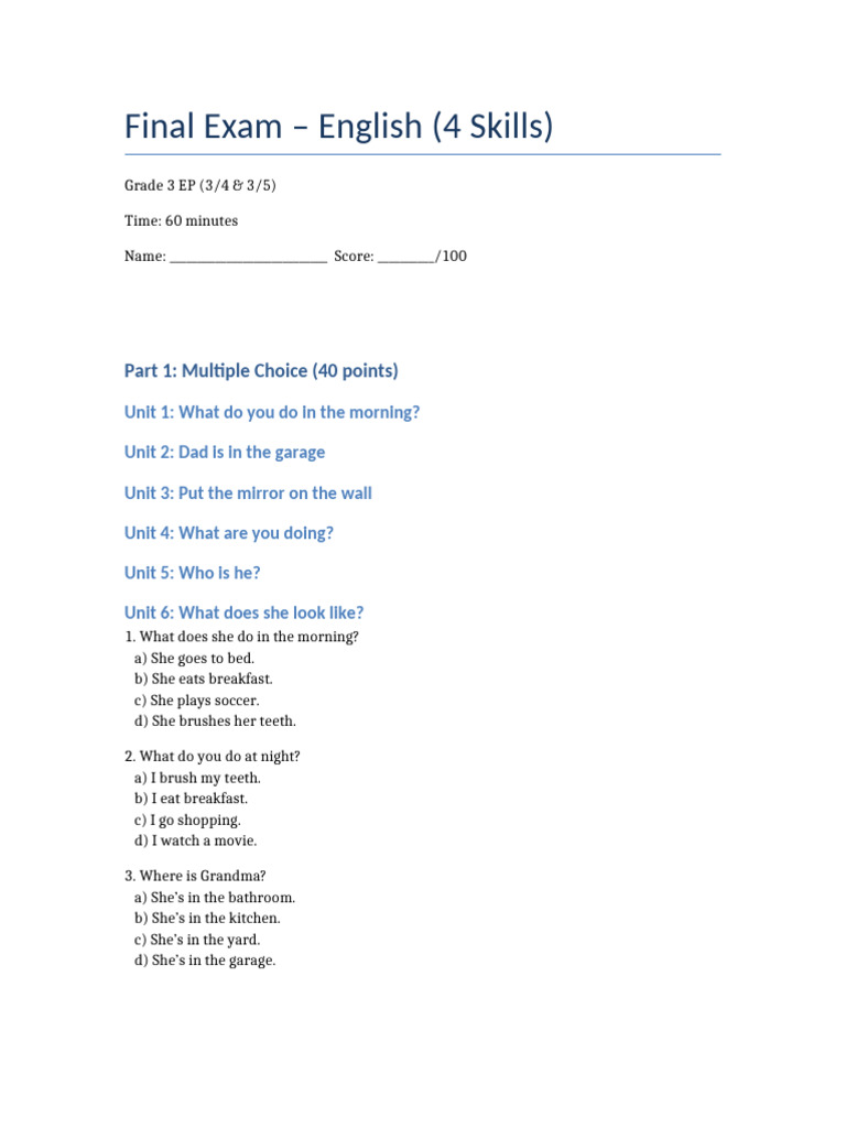 Final English Exam | PDF