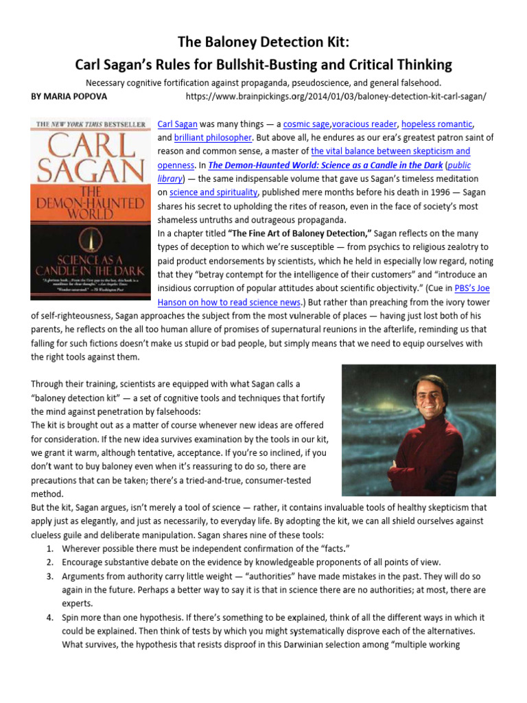 Carl Sagan's Baloney Detection Kit | PDF | Hypothesis