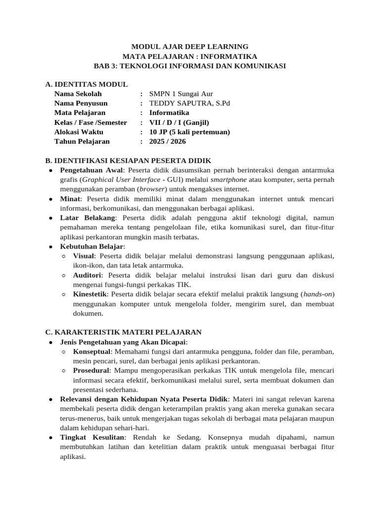 Modul Ajar Deep Learning TIK SMP | PDF