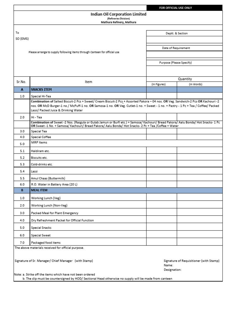 Official Canteen Supply Request Form | PDF | Eating Behaviors Of Humans ...