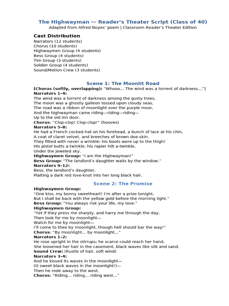 Bess's Sacrifice in The Highwayman | PDF