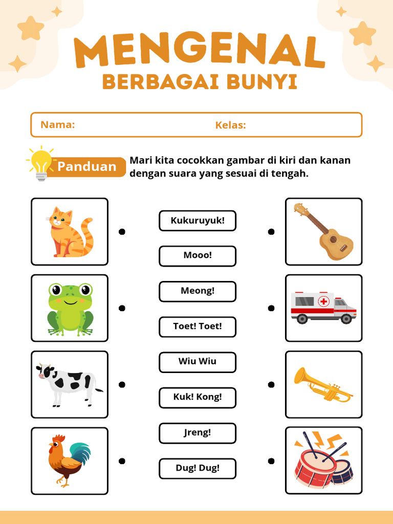 Mengenal Berbagai Bunyi Lembar Kerja Oranye Ilustratif | PDF