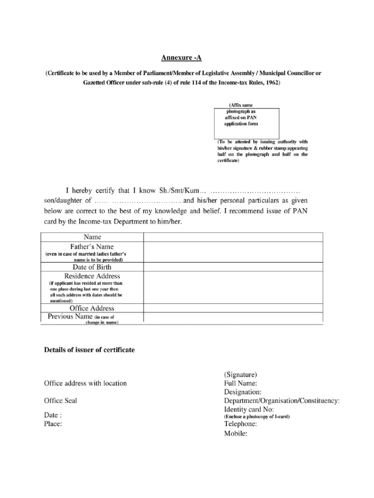 Pan Card Annexure A Form 694 | PDF