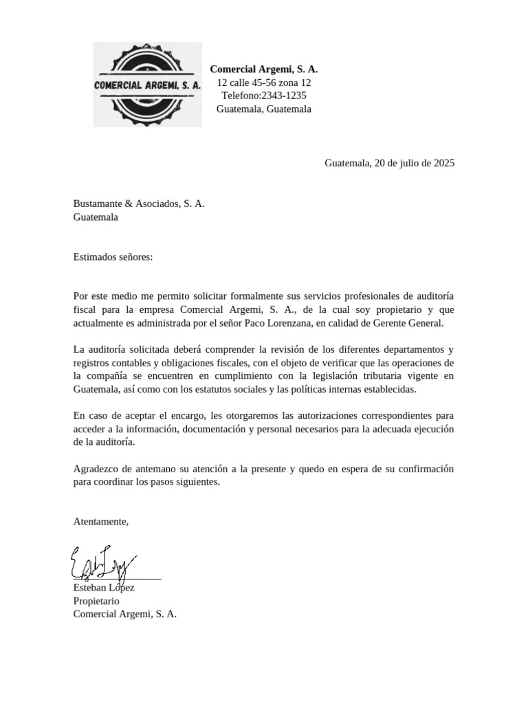 Carta de Solicitud de Cliente | PDF