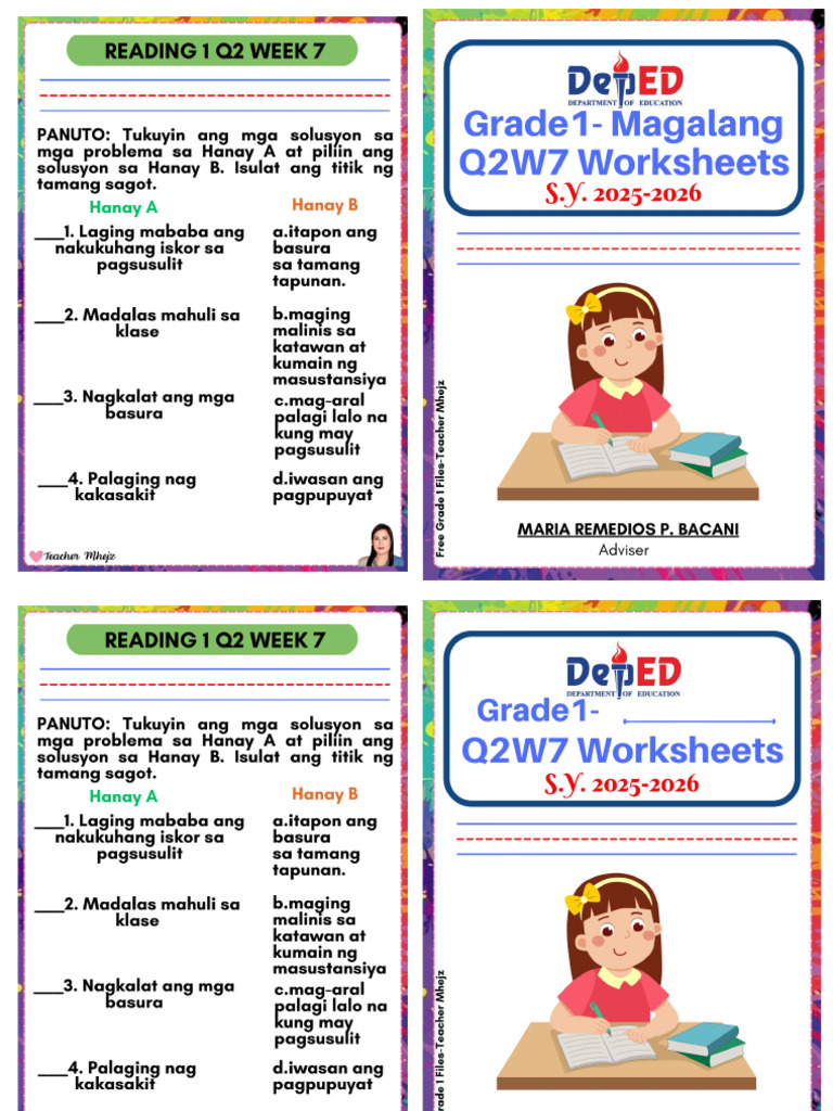 Grade 1 q2 Week 7 Worksheets Booklet Free Grade 1 Files Teacher Mhejz 1 ...