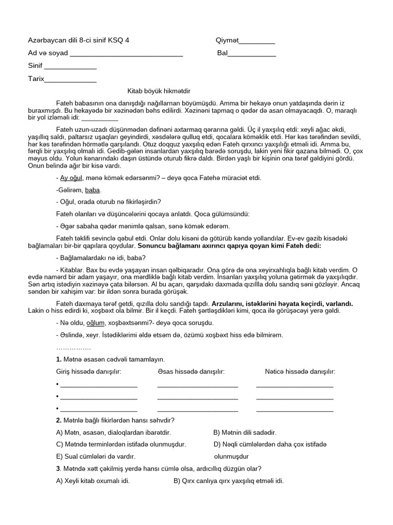8ci Sinif KSQ 4 | PDF