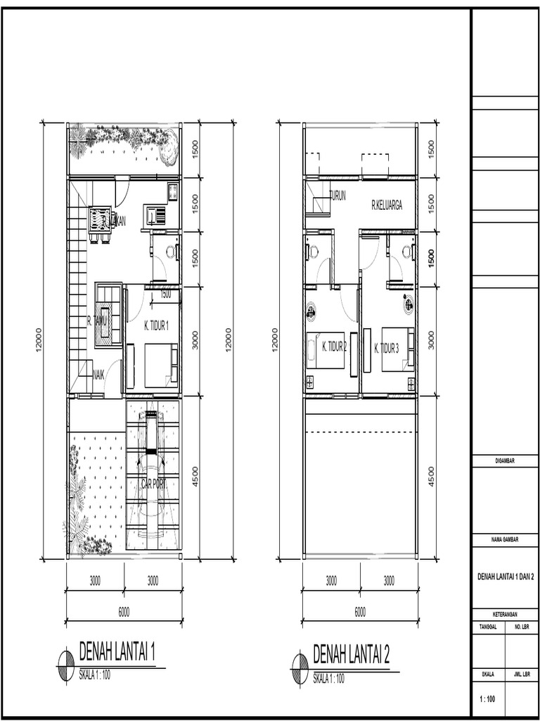 Denah Lantai Rumah 1 dan 2 Skala 1:100 | PDF