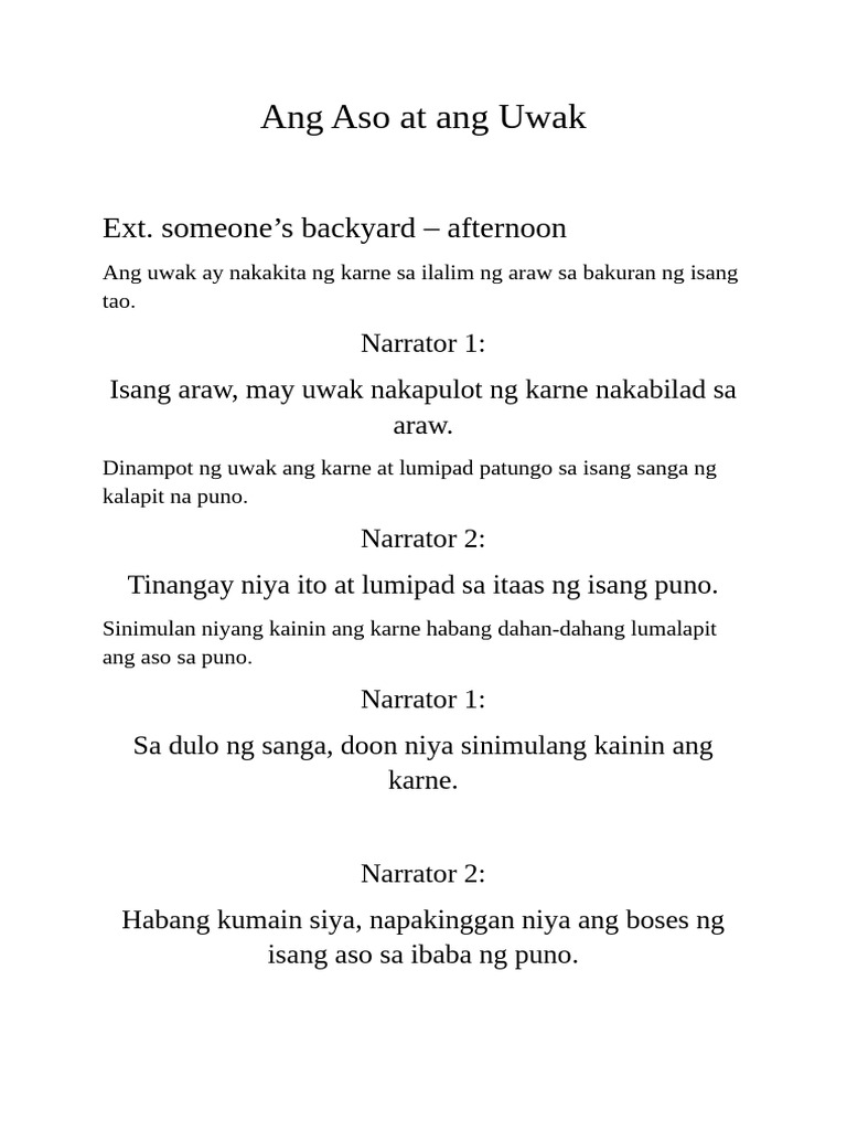 Ang Aso at Ang Uwak Script | PDF