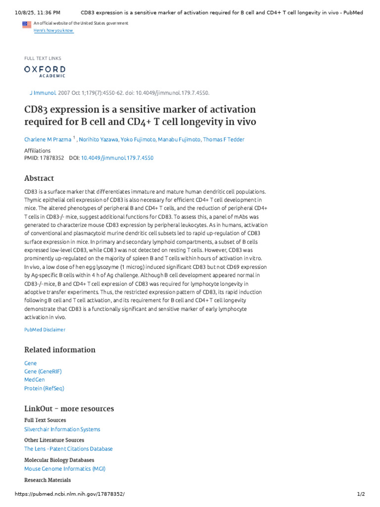 CD83 Expression is a Sensitive Marker of Activation Required for B Cell ...