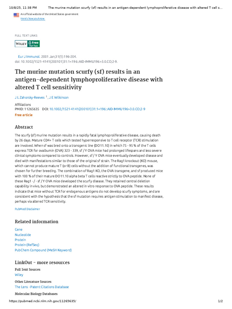 The Murine Mutation Scurfy (SF) Results in An Antigen-Dependent ...