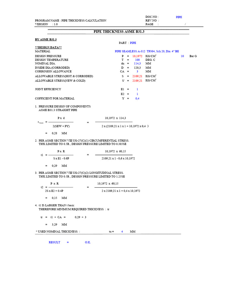 Pipe Thickness Calculation ASME B31.3 | PDF | Pipe (Fluid Conveyance ...
