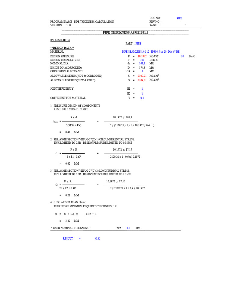Pipe Thickness Calculation ASME B31.3 | PDF | Pipe (Fluid Conveyance ...