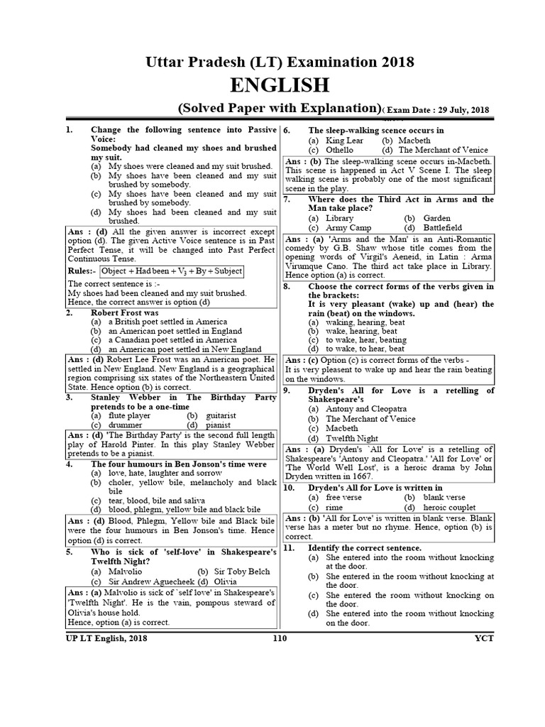 TGT LT Grade English Solved Papers | PDF