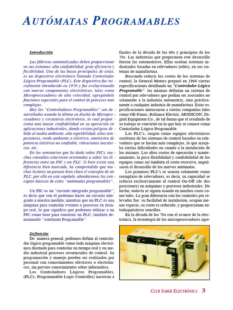 Automatas Programables PLC y Robotica - SE | PDF | Controlador lógico ...