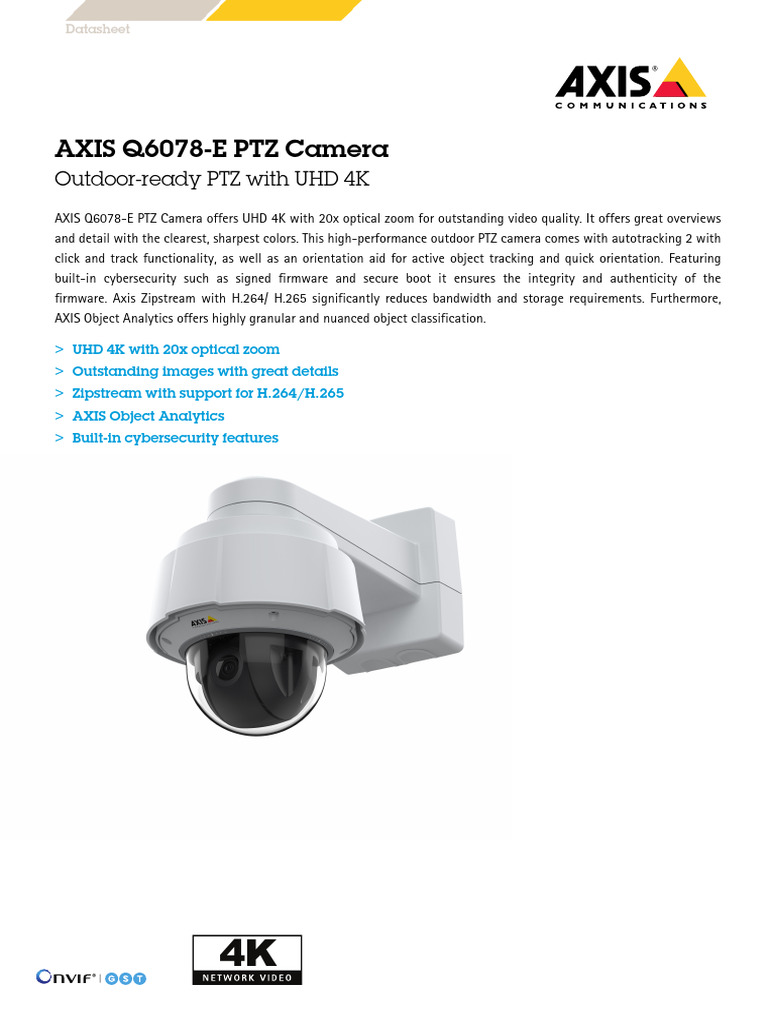 AXIS Q6078-E PTZ Camera Datasheet | PDF | Video | Camera
