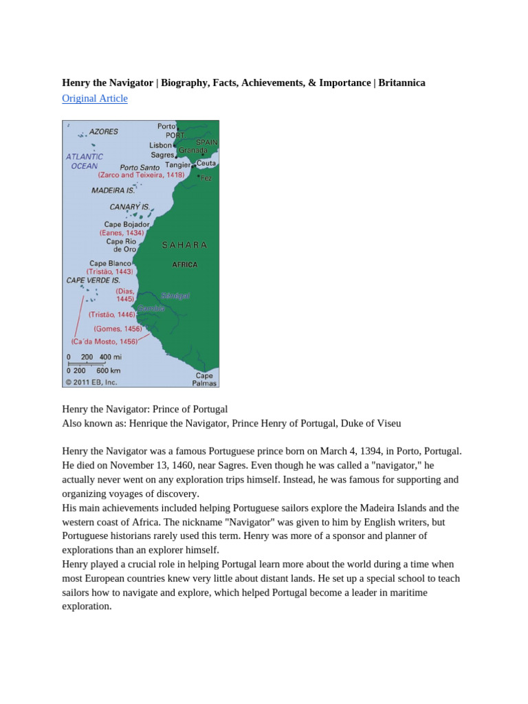 Grade Level 8 - Henry the Navigator _ Biography, Facts, Achievements ...
