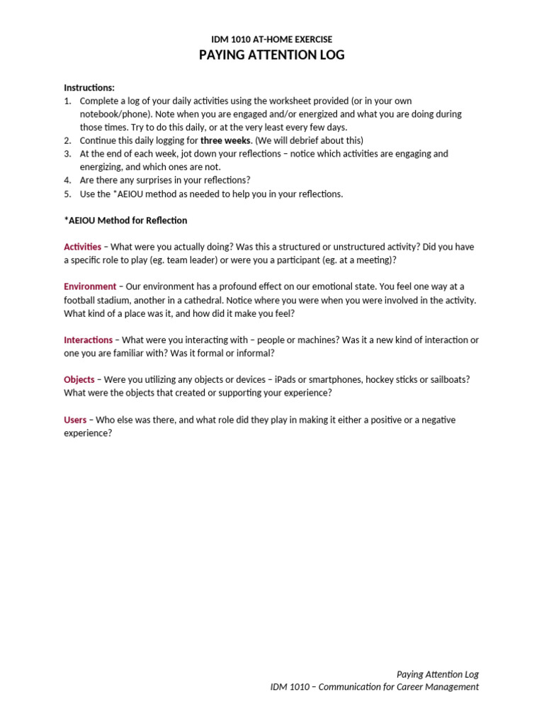 IDM 1010 Attention Tracking Exercise | PDF