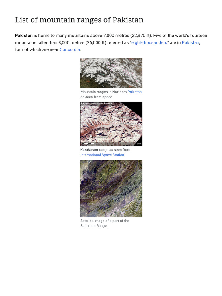 List of Mountain Ranges of Pakistan - Wikipedia | PDF | Pakistan ...