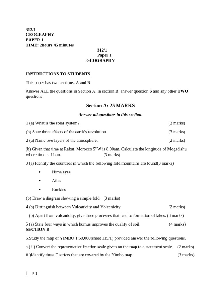 KCSE Geography Paper 1 Term 3 Guide | PDF | Map | Glacier