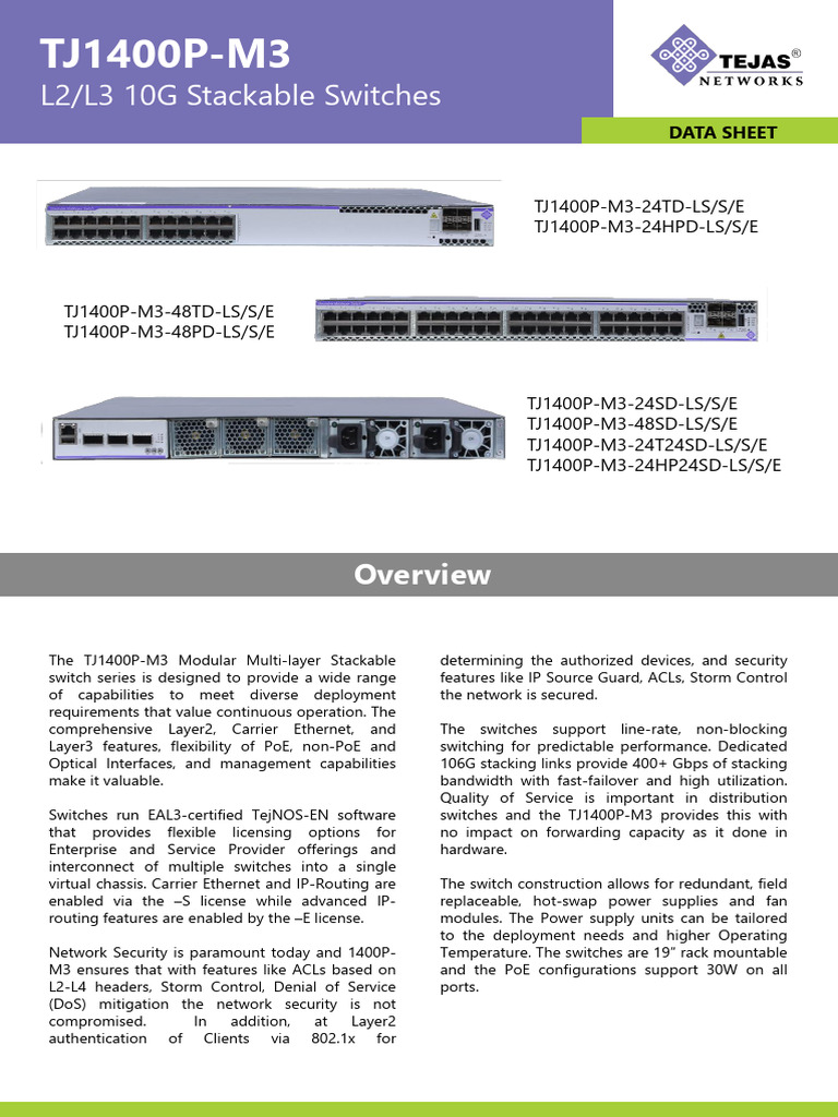 Tejas 24-Port Stackable Switch Overview | PDF | Network Switch | I Pv6