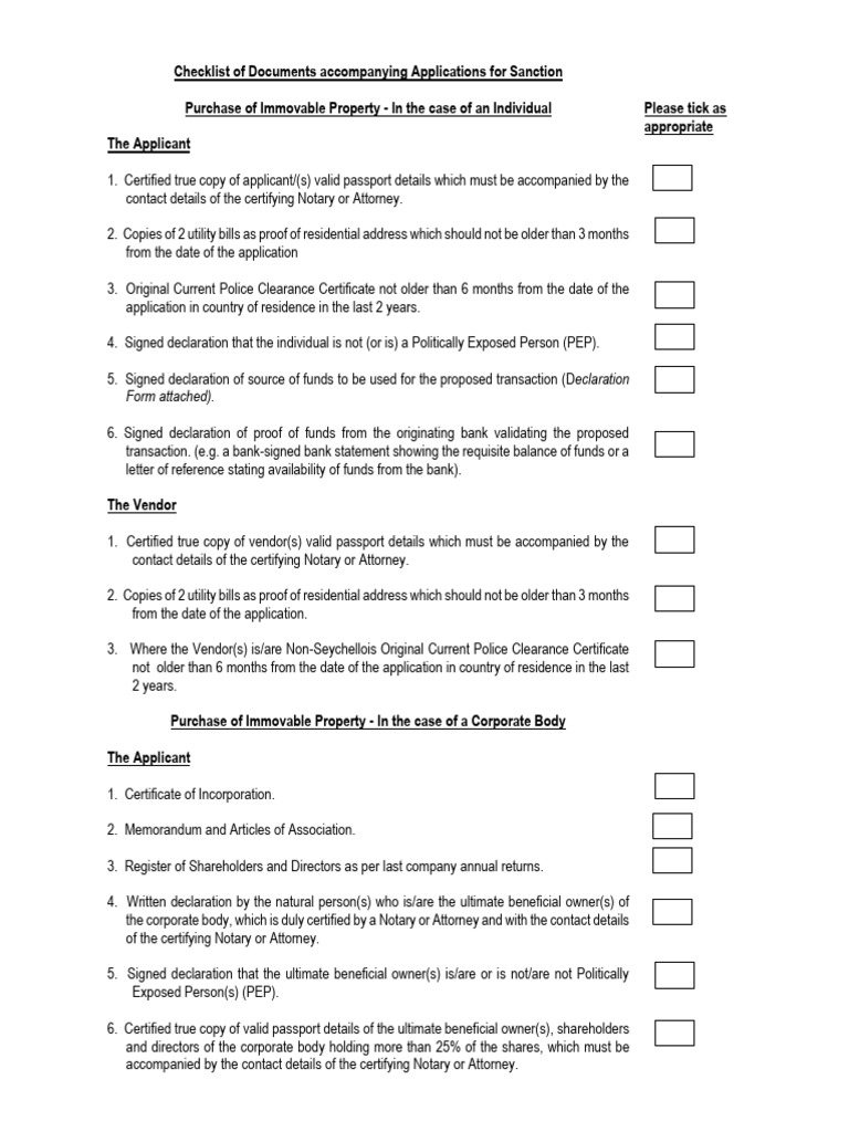 Checklist Docs Appl For Sanction Purchase | PDF | Notary Public | Articles Of Association