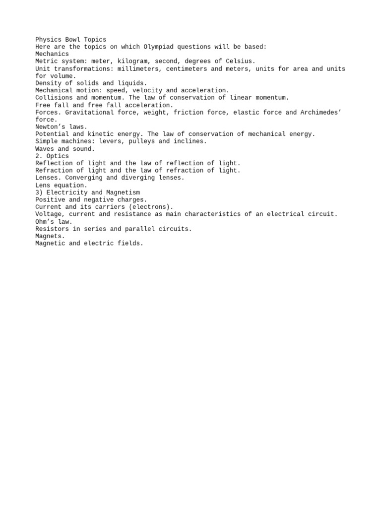 Physics Olympiad Topics Overview | PDF