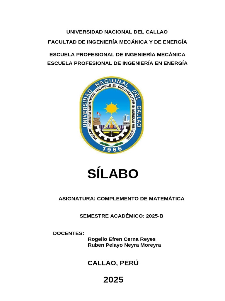Silabo de Complemento de Matemática 2025-b | PDF | Evaluación | Matriz (Matemáticas)