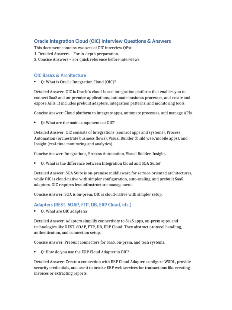 OIC Interview Q&A Guide | PDF | Cloud Computing | Service Oriented ...