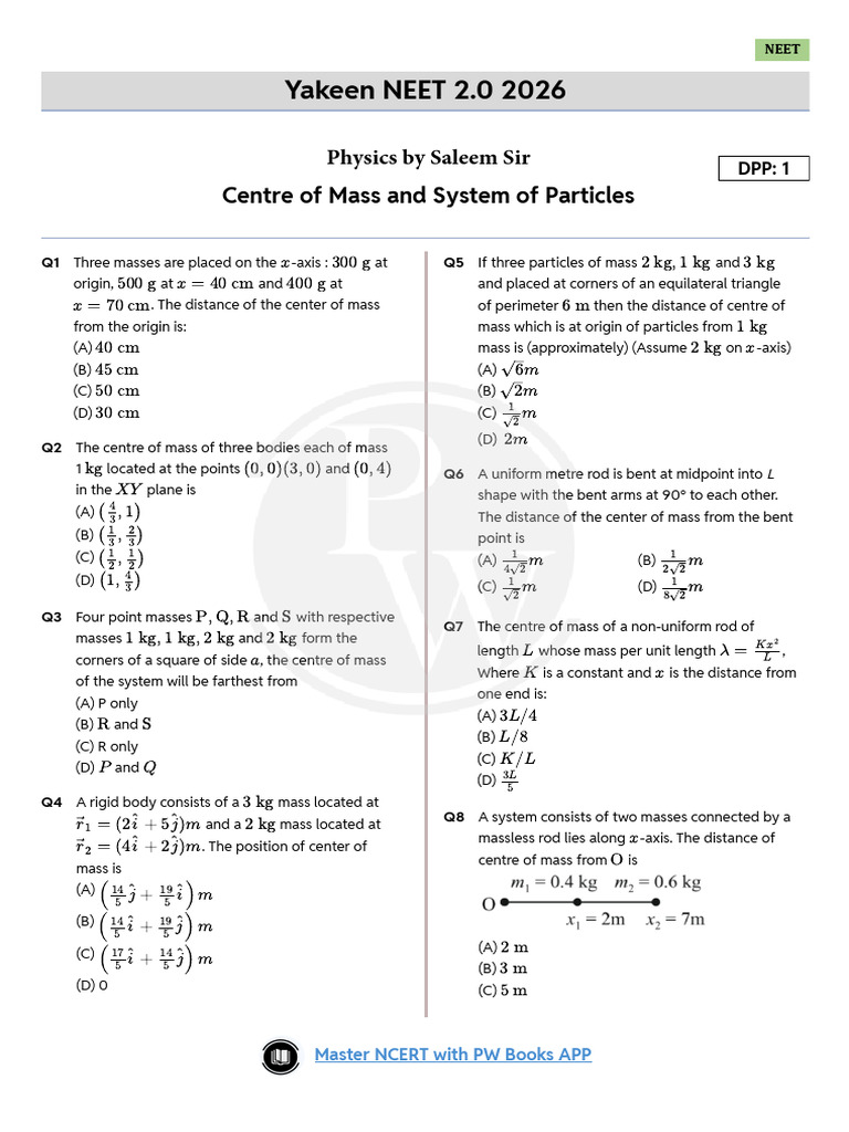 68b541f31ed42165e510da40 - ## - Centre of Mass and System of Particles DPP 01 (Of Lec-02 ...