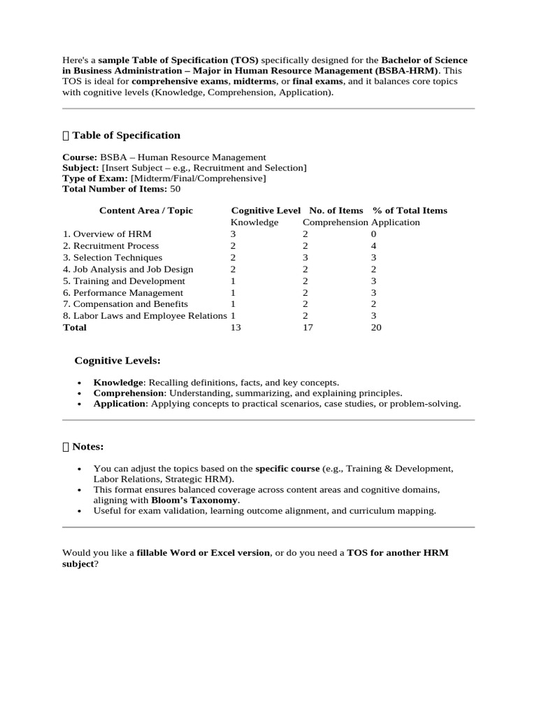 Table of Specification | PDF