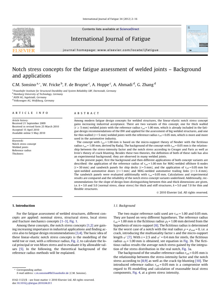 Notch Stress Concepts For The Fatigue Assessment of Welded Joints - Background and Applications ...