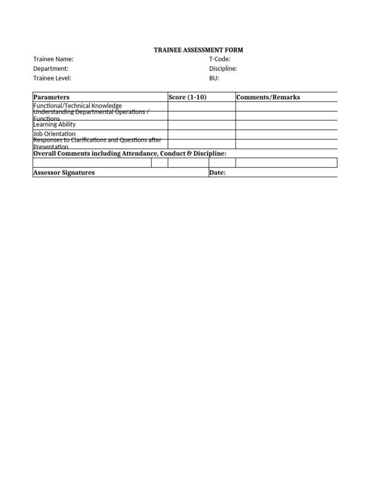 Trainee Assessment Form Template | PDF