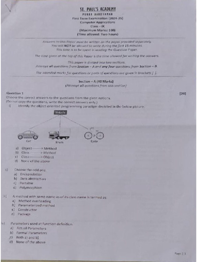 Class IX Previous Year Question Papers (1) | PDF