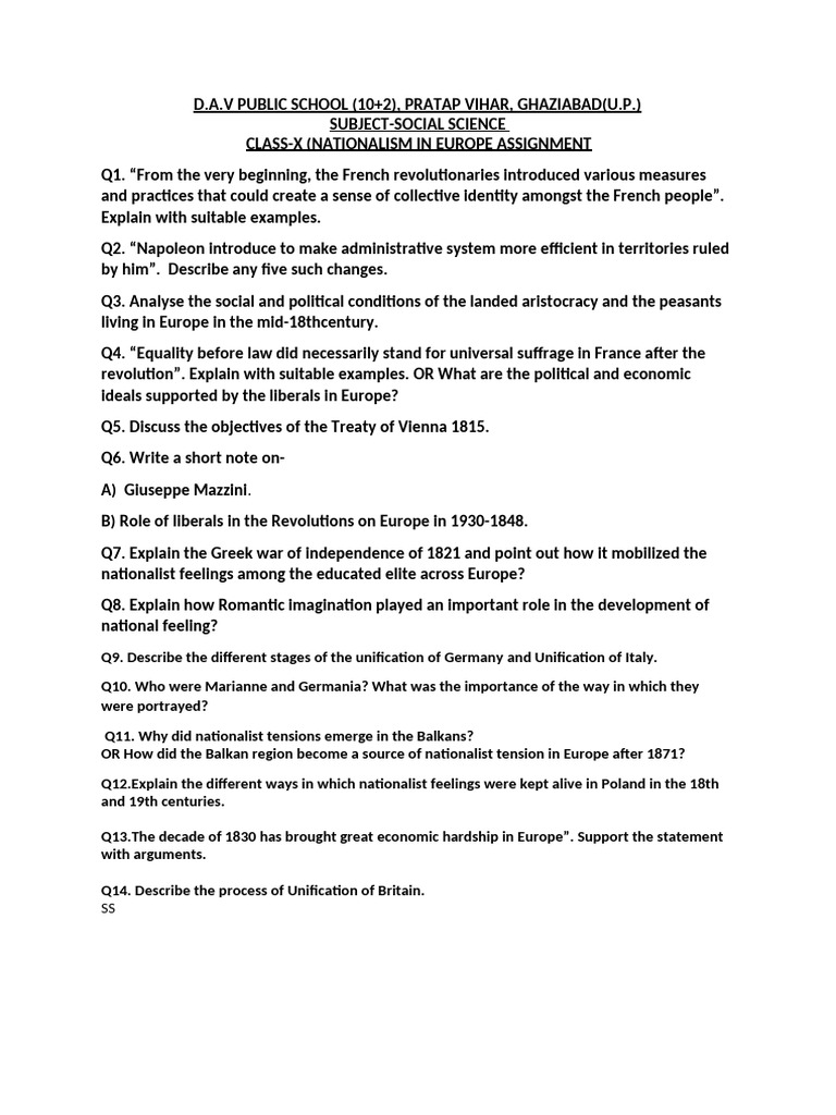 Nationalism in Europe Assignment | PDF