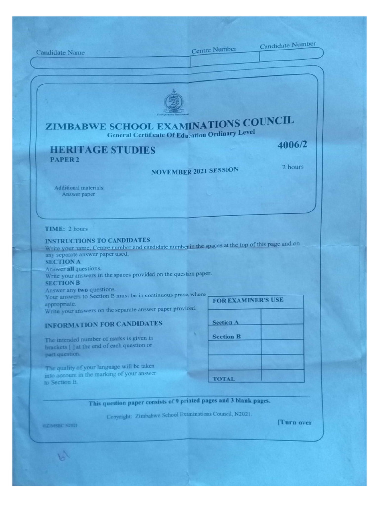 Heritage 2021 Paper 2 Sectn A-1 | PDF