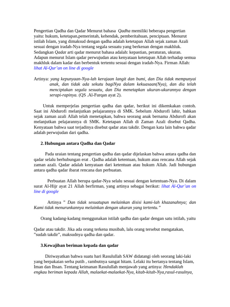 Pengertian Qadha dan Qadar dalam Islam | PDF