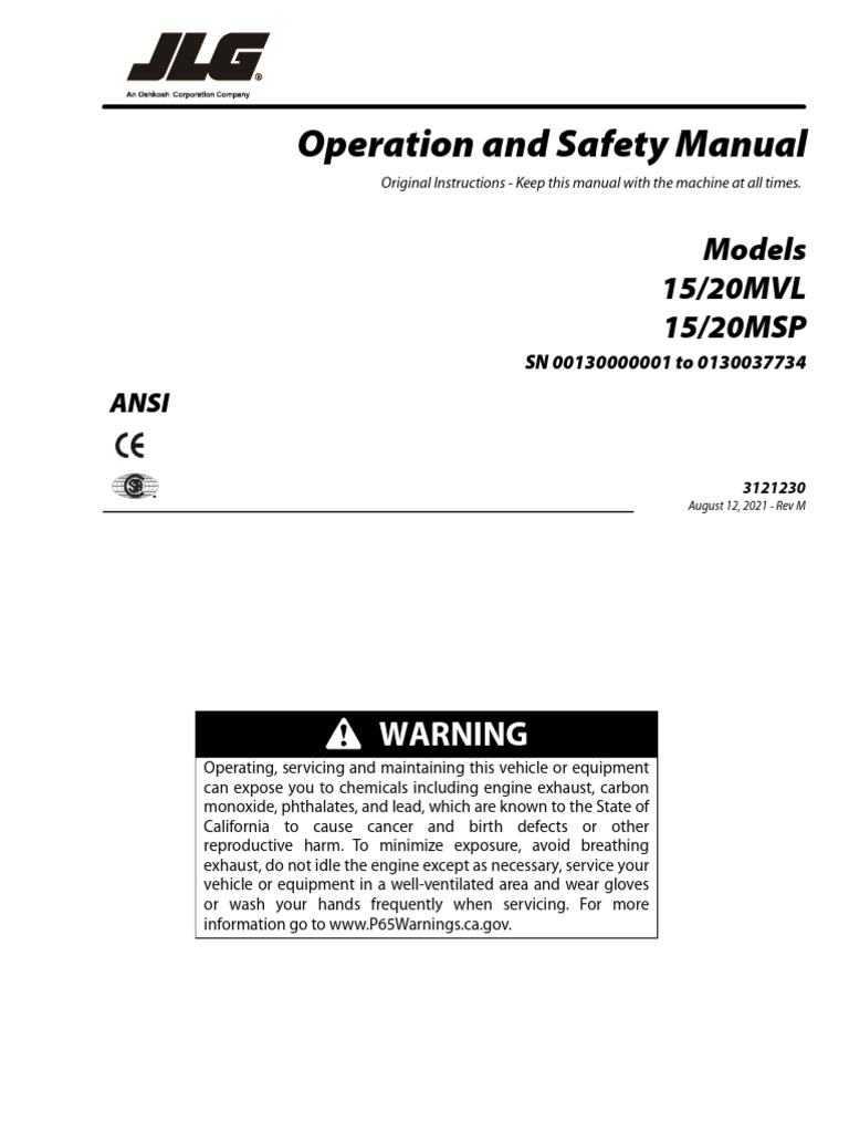 M 15msp 15mvl 20msp 20mvl JLG Operation English | PDF | Insulator ...