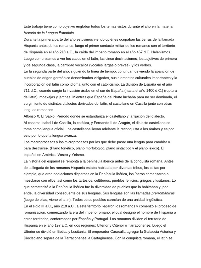 Historia de la Lengua Española: Orígenes y Evolución | PDF | Lengua ...