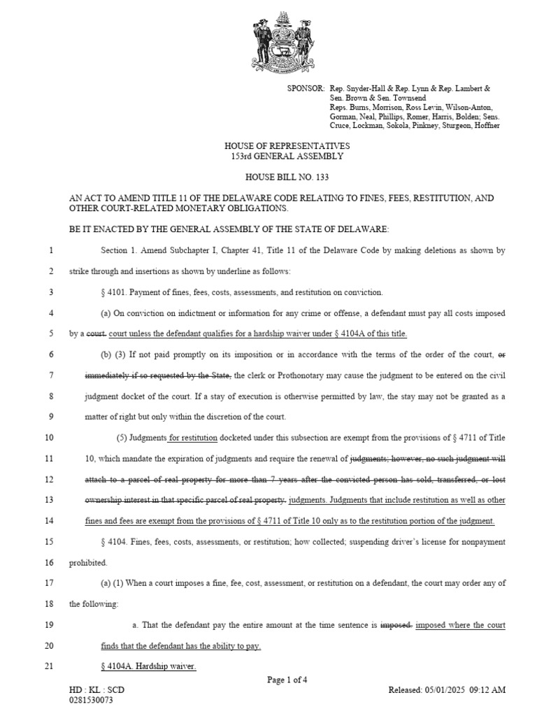 Delaware Bill 133: Court Fee Amendments | PDF | Fine (Penalty ...