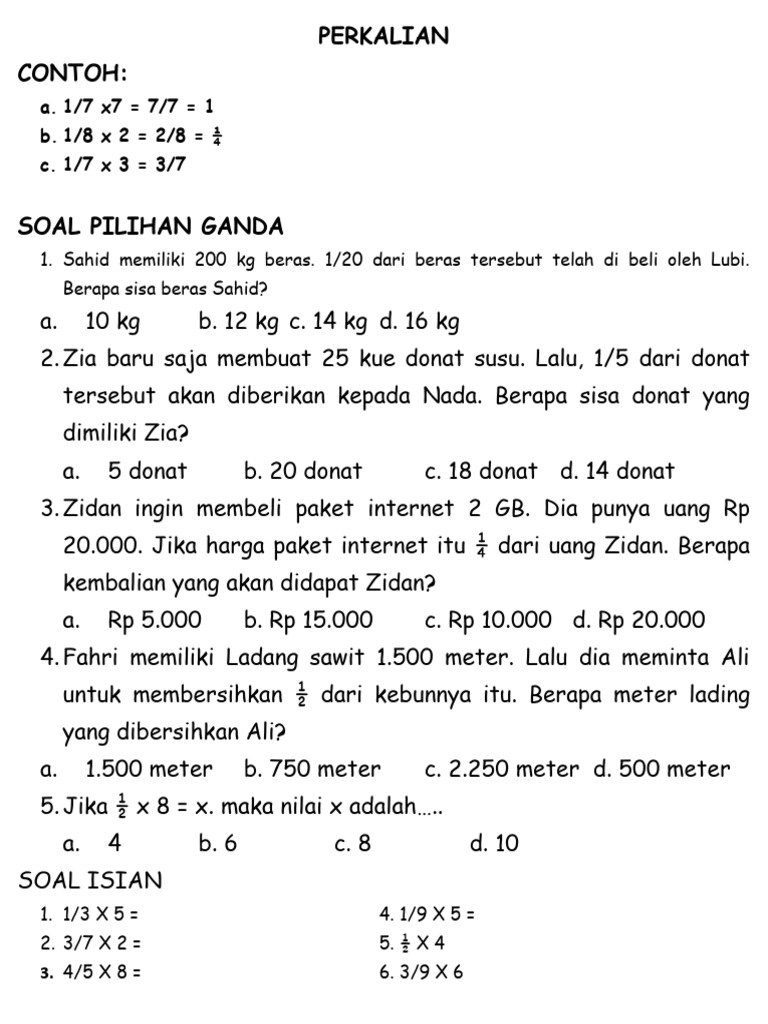 Soal Perkalian dan Pecahan Sederhana | PDF